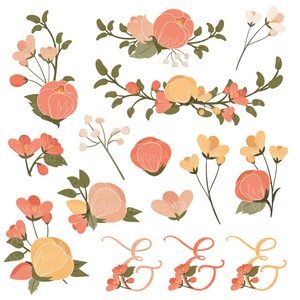 Emma Floral Heart Clipart & Vectors in Antique Peach - Orange Flowers ...