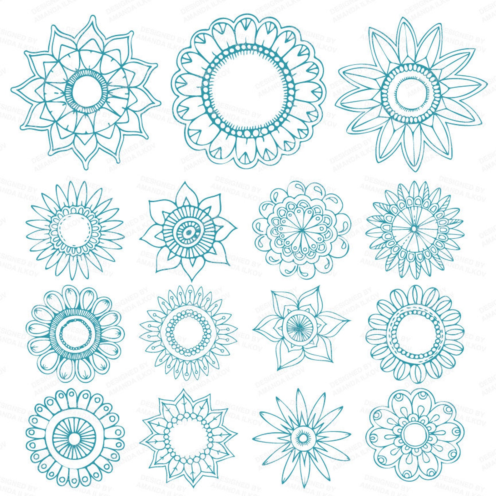 Professional Vintage Blue Flowers Clipart & Vectors Floral | Etsy