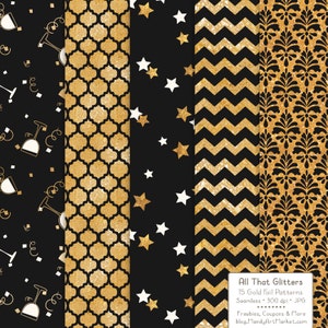 Celebrate Gold Foil Digital Papers in Black - Party Patterns, Party ...
