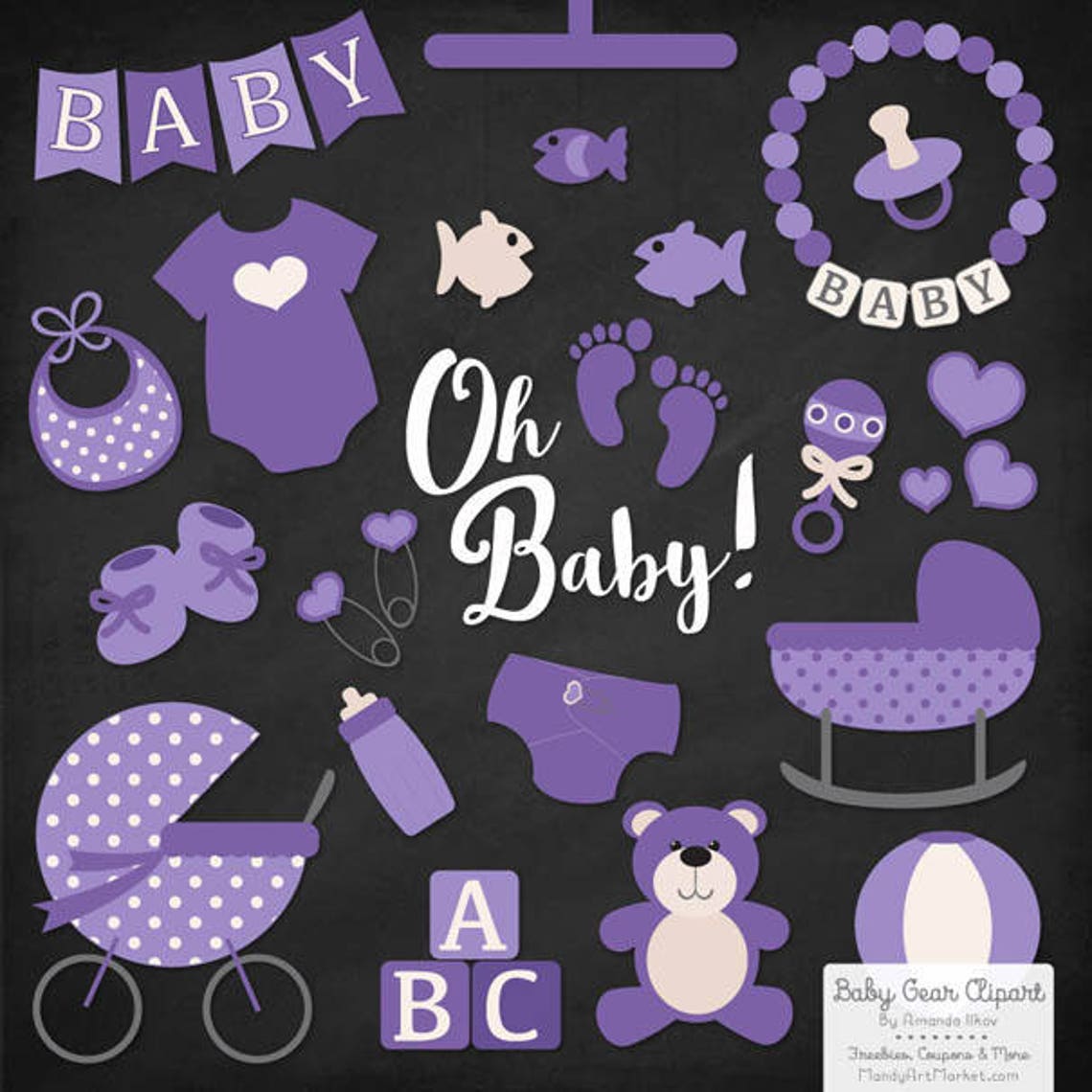 Premium Oh Baby Clipart & Vectors Set in Purple - Purple Purple Baby ...