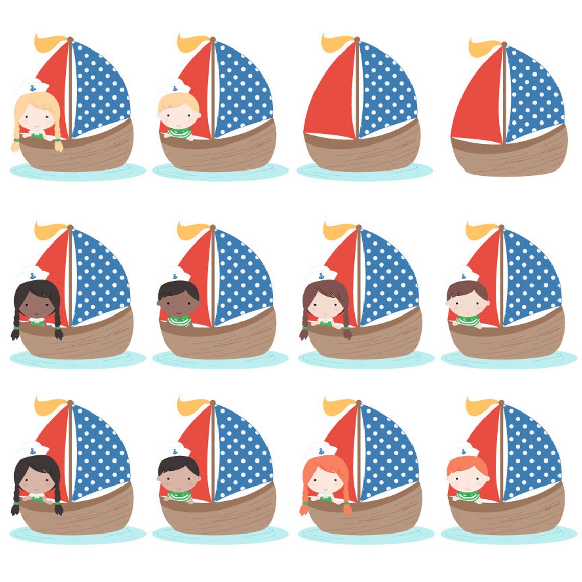 Cute Sailing Clipart in Crayon Cute Nautical Clipart - Etsy