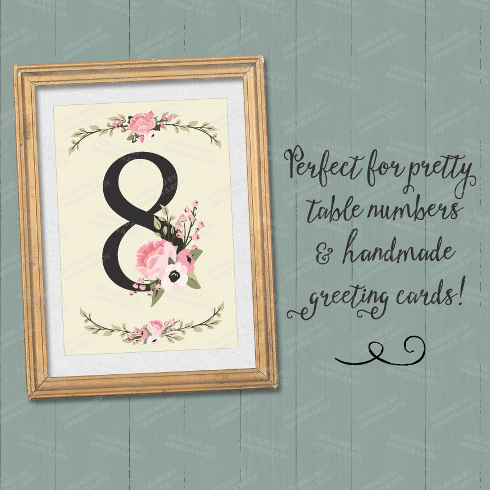 Premium Floral Numbers Clipart & Vectors Soft Pink Flower - Etsy