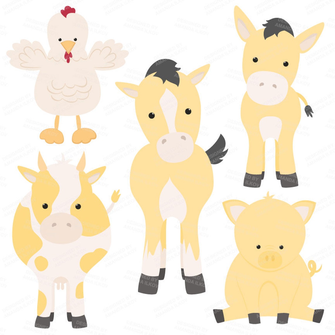 Premium Yellow Farm Animals Clip Art & Vectors Yellow Farm - Etsy
