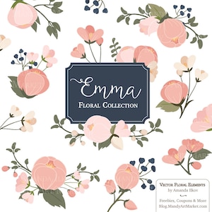Emma Floral Bunches Clipart & Vectors - Navy and Pink Flowers, Pink ...
