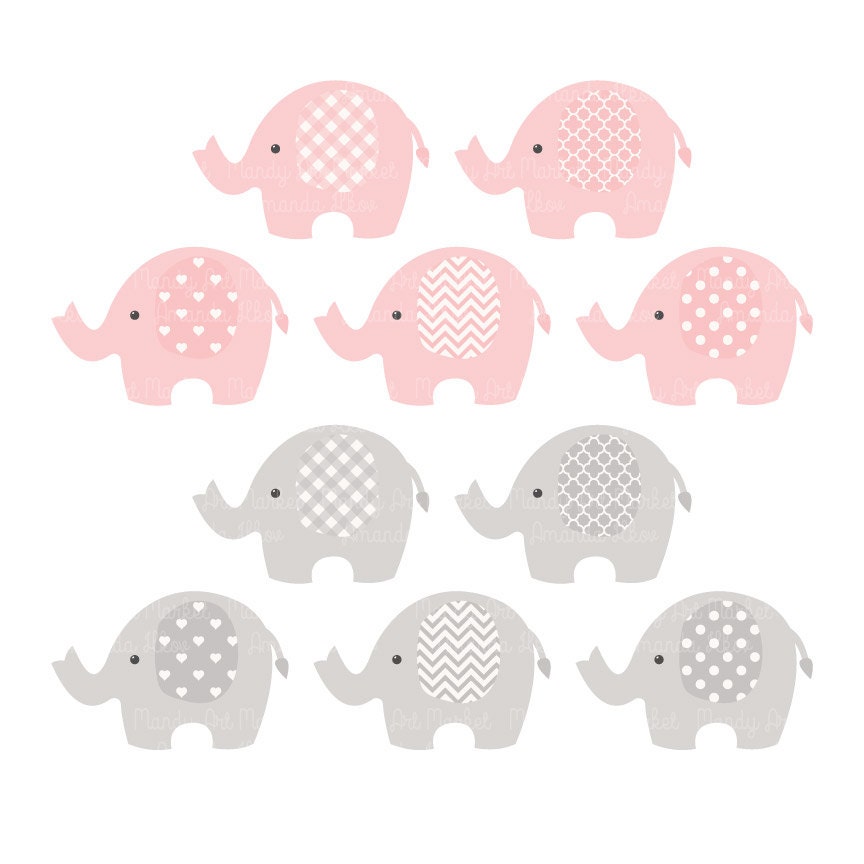Premium Elephant Clipart, Vectors & Digital Papers in Soft Pink With ...