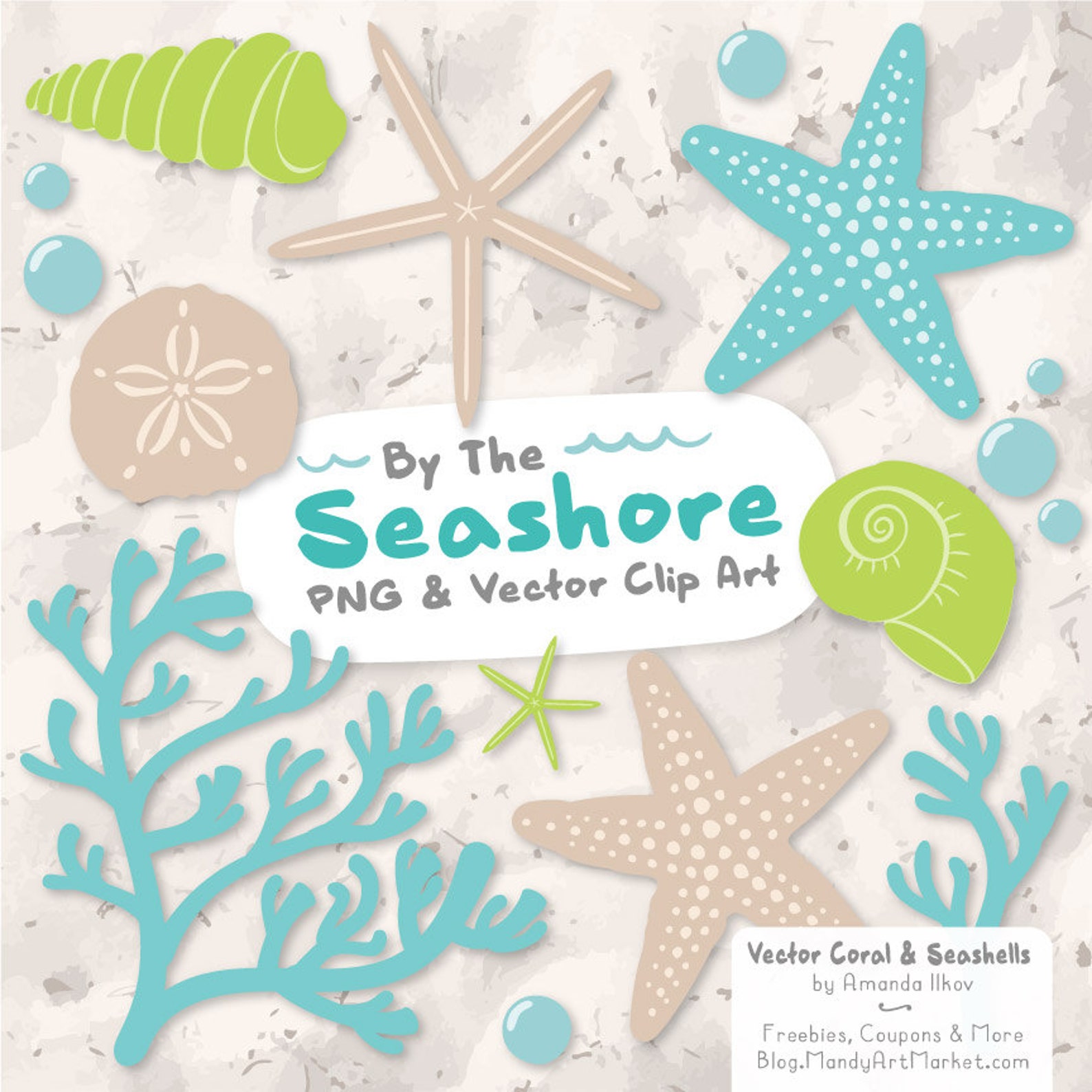 Premium Seashells Clipart & Vector Set - Bright Blue Seashells ...