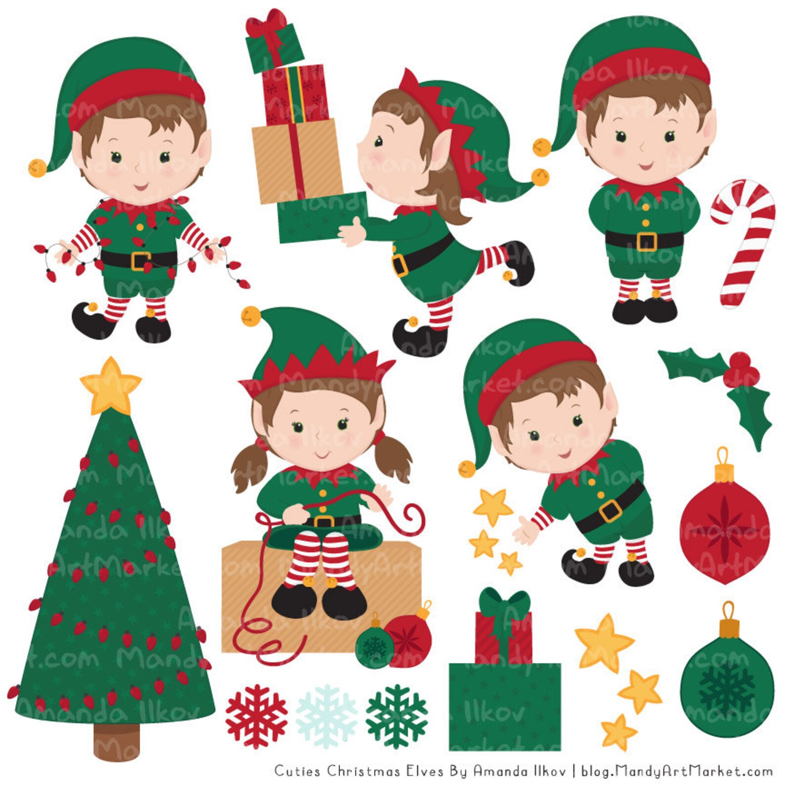 Cute Christmas Elves & Christmas Patterns - Elf Clipart, Elf Vectors ...