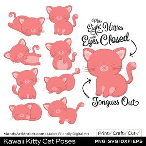 Professional Cute Cat Clipart in Pink - PNG & EPS Vector Formats ...