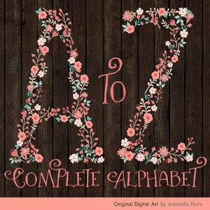 Professional Floral Alphabet Clipart & Vectors - Coral and Mint Floral ...