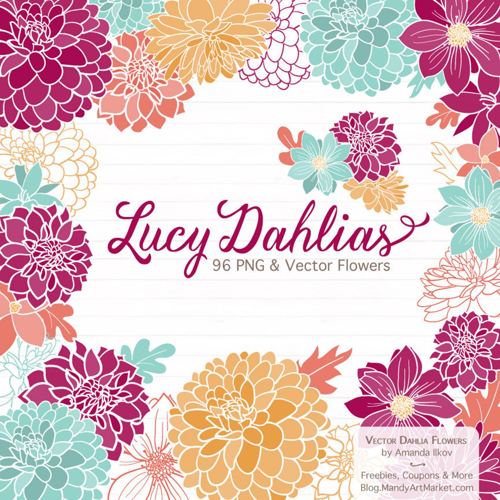 Lucy Dahlia Clipart & Vectors in Bohemian Bohemian Flowers - Etsy