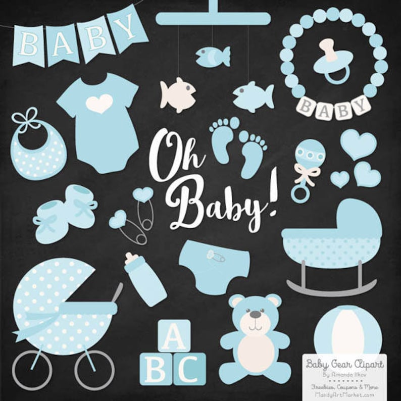 Premium Oh Baby Clipart & Vectors Set in Soft Blue - Soft Blue Blue ...