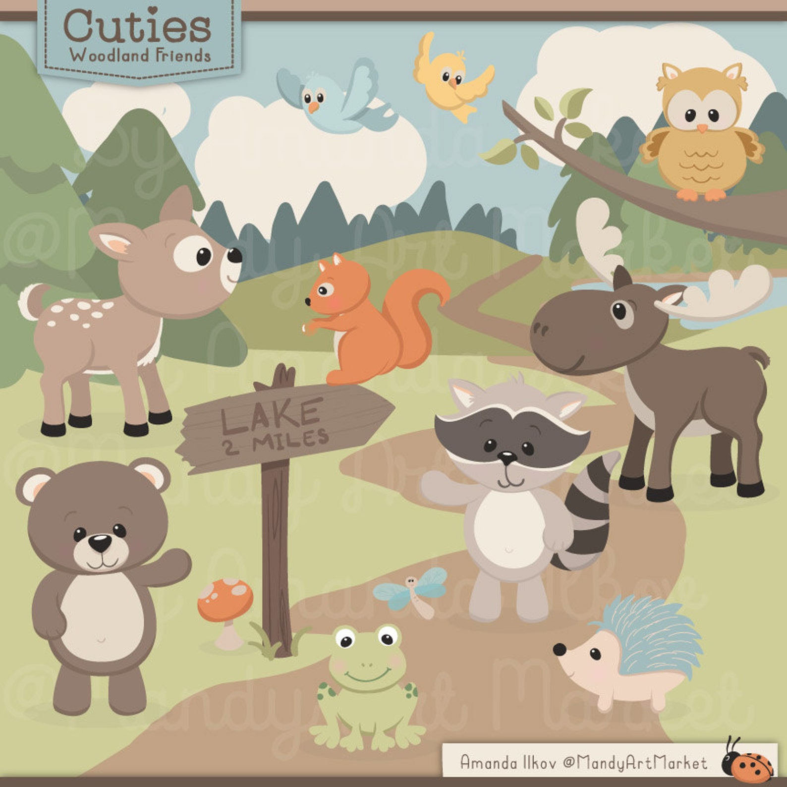 Cute Woodland Animals Clip Art & Papers Woodland Clipart - Etsy