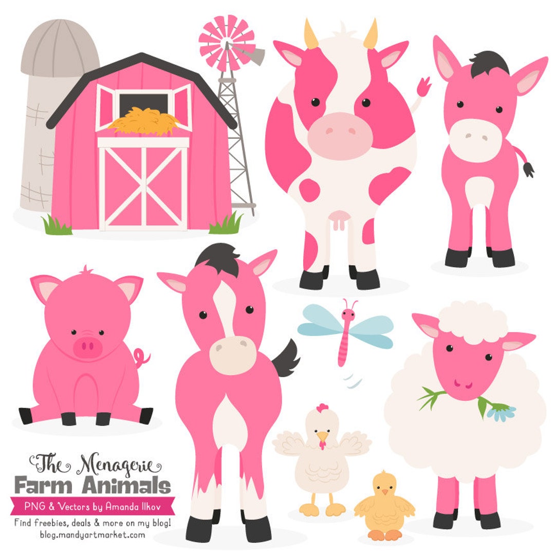 Premium Hot Pink Farm Animals Clip Art & Vectors - Pink Farm Animals ...