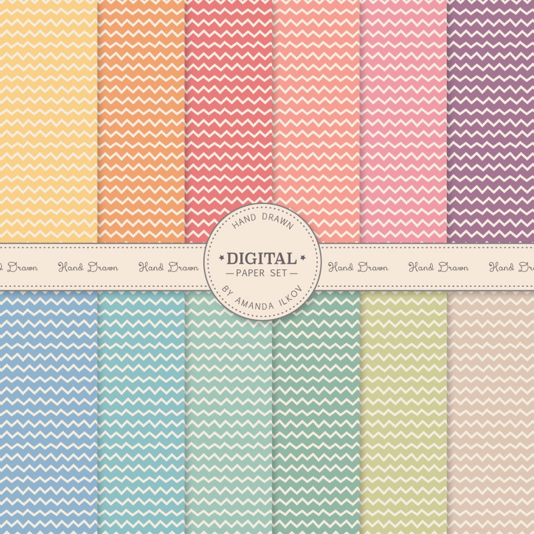 Professional Hand Drawn Vintage Mini Chevron Digital Paper Set ...