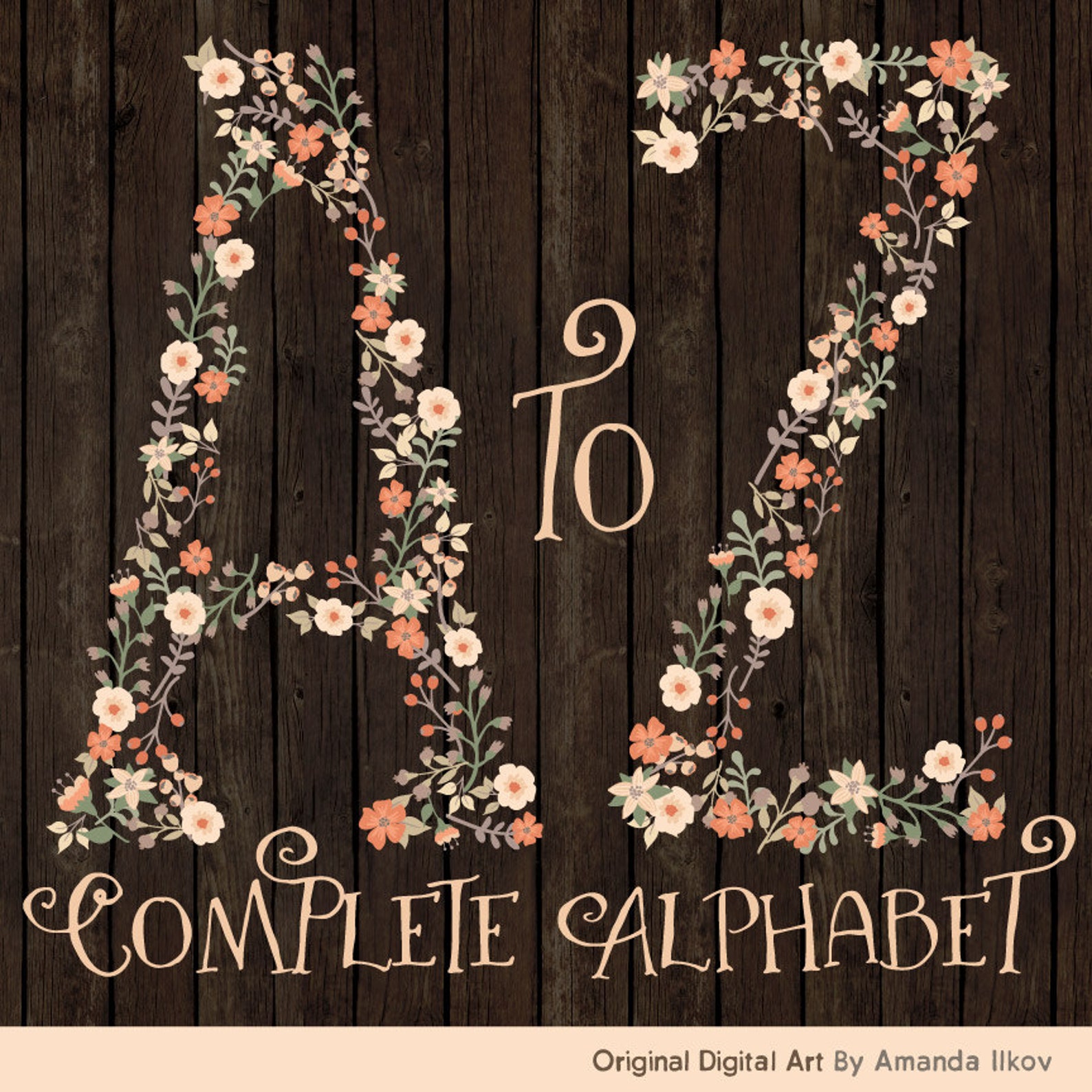 Professional Floral Alphabet Clipart & Vectors Peach Floral - Etsy