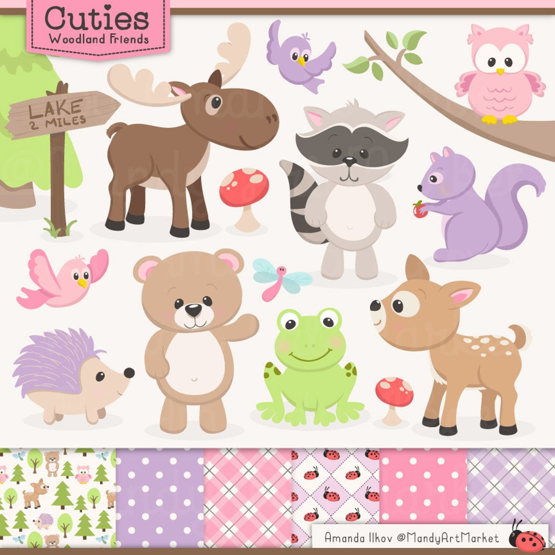 Cute Woodland Animals Clip Art & Papers - Woodland Clipart, Forest ...