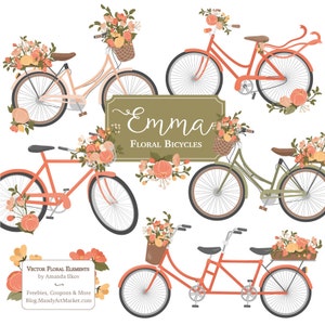 Emma Floral Bicycle Clipart & Vectors in Antique Peach Peach Bicycles ...