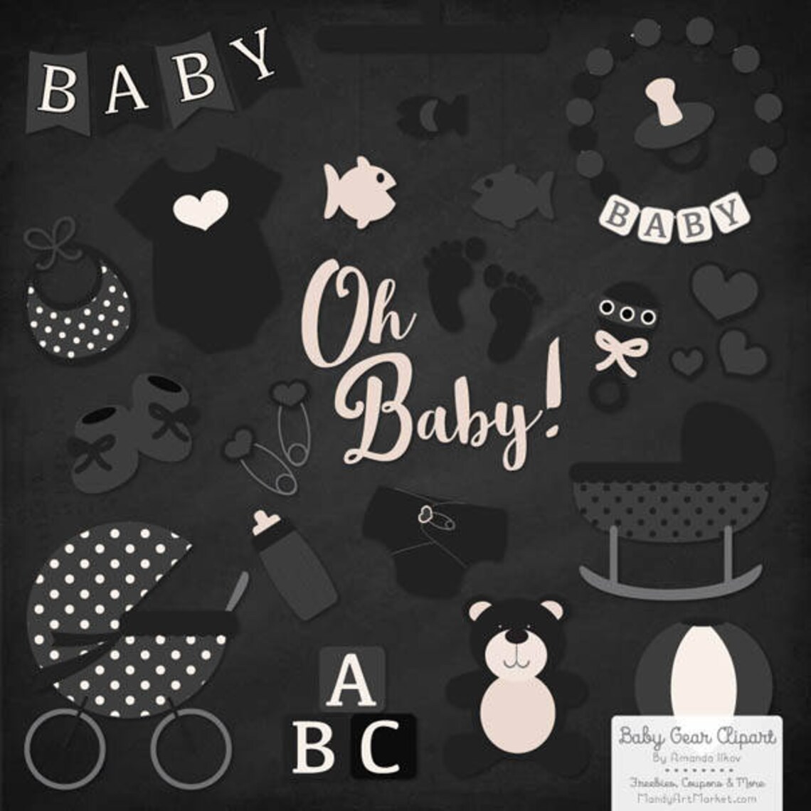 Premium Oh Baby Clipart & Vectors Set in Black - Black Black Baby ...