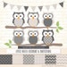 Patterned Grey Owls Clipart and Digital Papers Grey Owl Clipart, Owl ...