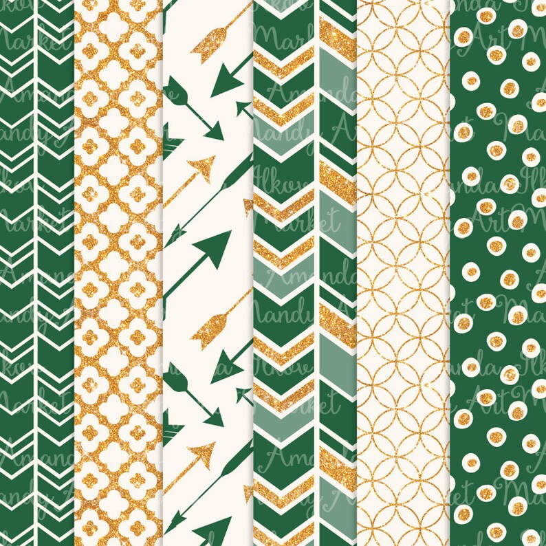 Premium Boho Gold Glitter Digital Paper in Emerald Green | Etsy