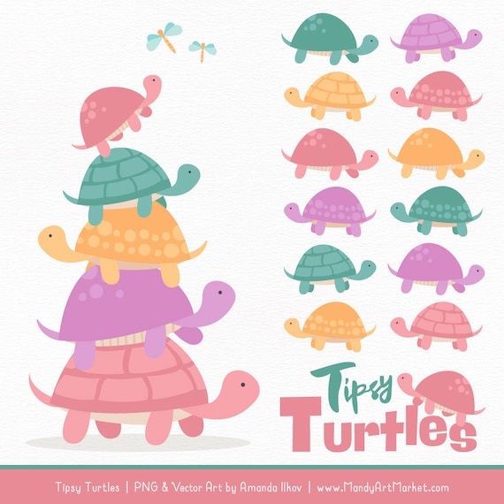 Professional Turtle Stack Clipart in Garden Party Turtle | Etsy