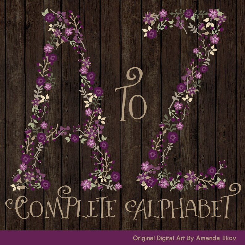 Professional Floral Alphabet Clipart & Vectors Plum Floral - Etsy