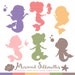 Professional Mermaid Silhouettes Clipart in Wildflowers - Pink and ...