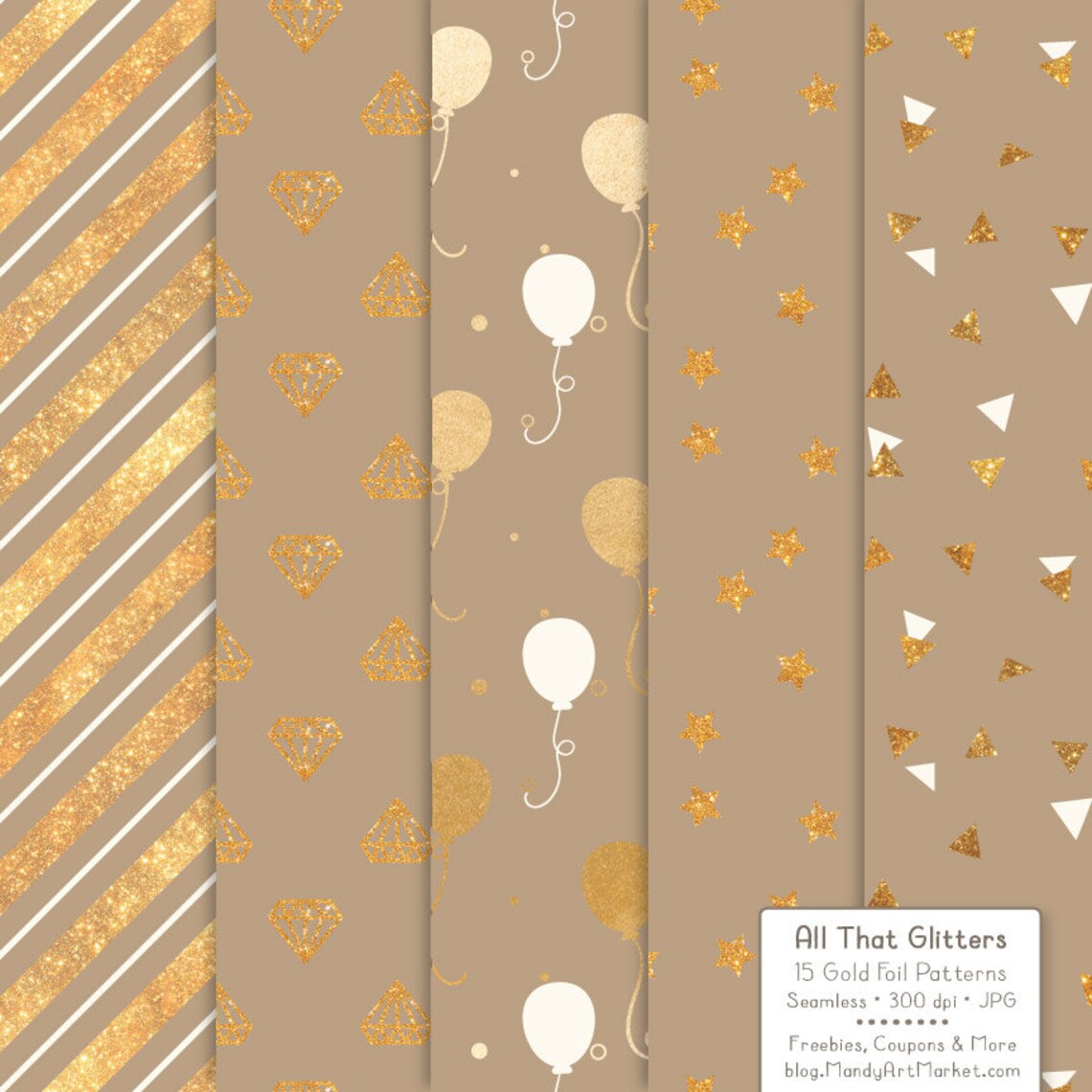 Celebrate Gold Foil Digital Papers in Champagne - Party Patterns, Party ...