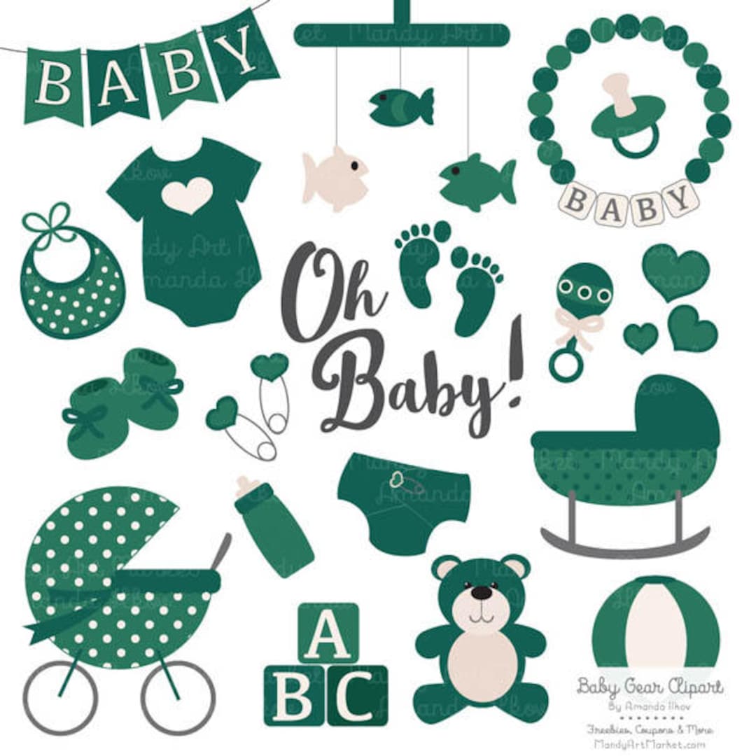 Premium Oh Baby Clipart & Vectors Set in Emerald Emerald Green Baby ...