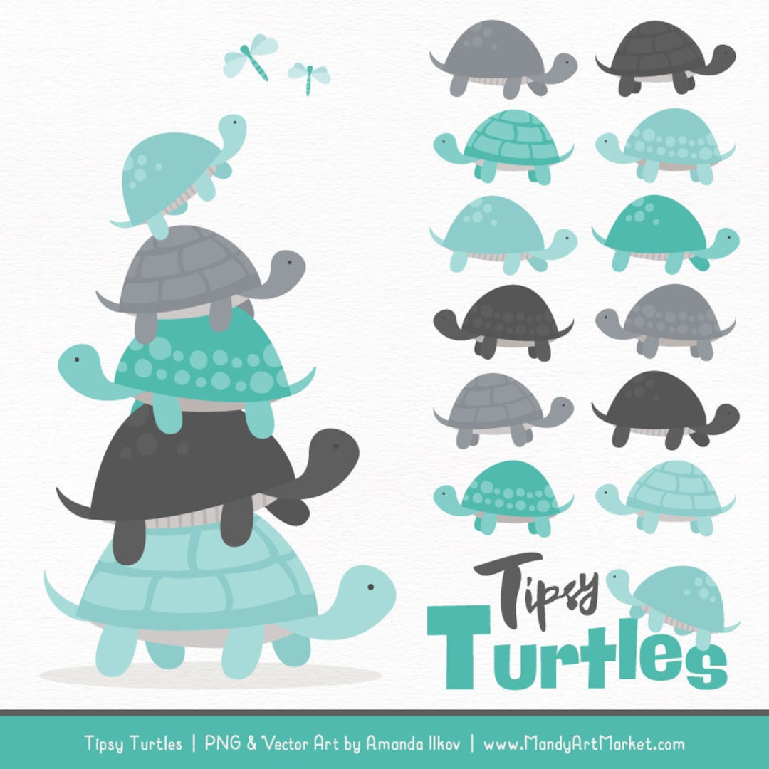 Professional Turtle Stack Clipart in Aqua & Pewter - Turtle Clipart ...
