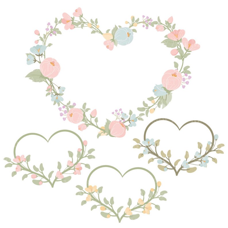 Emma Floral Heart Clipart & Vectors in Grandmas Garden - Pastel Flowers ...