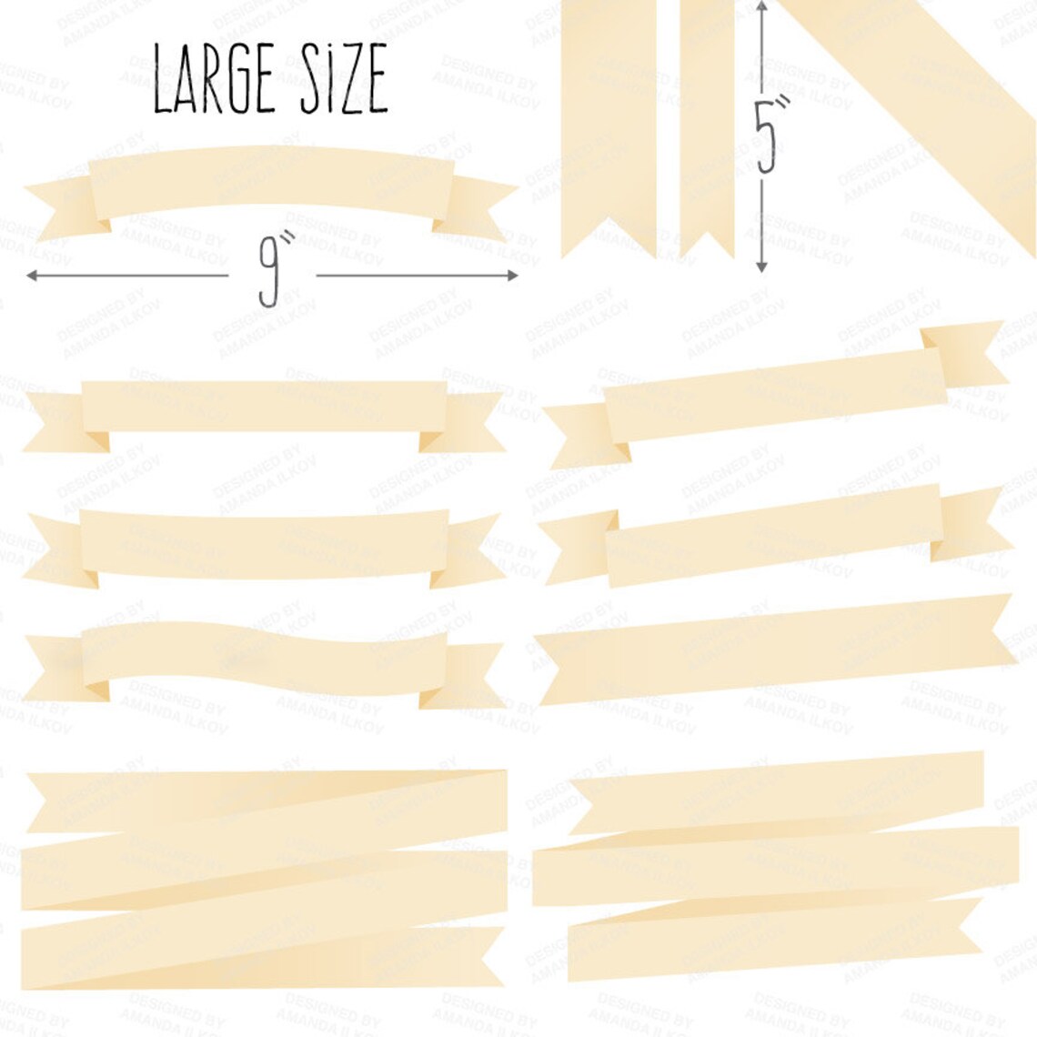 Professional Digital Ribbon Banners Cream Banners Cream | Etsy