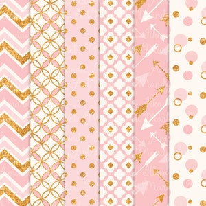Premium Boho Gold Glitter Digital Paper in Soft Pink - Gold Digital ...