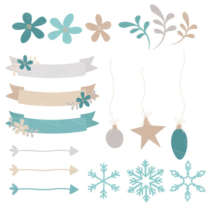 Teal Blue Christmas Wreath Clip Art & Teal Christmas Digital - Etsy