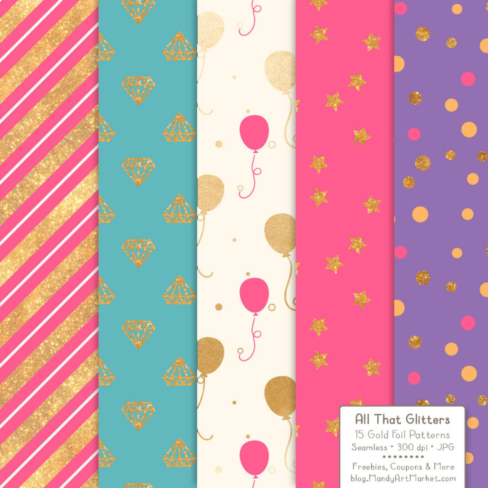 Celebrate Gold Foil Digital Papers in Crayon Box party | Etsy