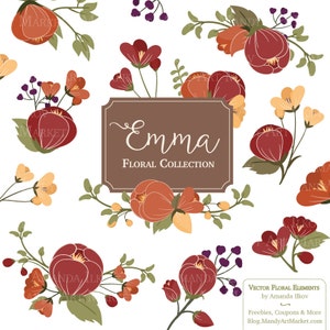 Emma Floral Bunches Clipart & Vectors Fall Flowers, Autumn Flowers ...
