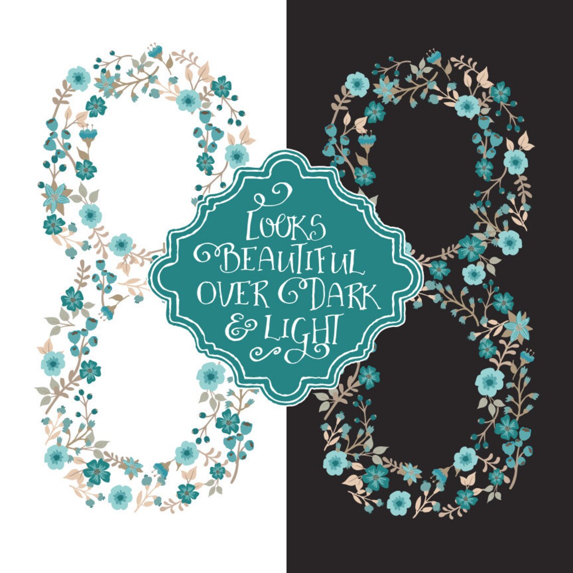 Premium Floral Numbers Clipart & Vectors in Vintage Blue - Teal Flower ...