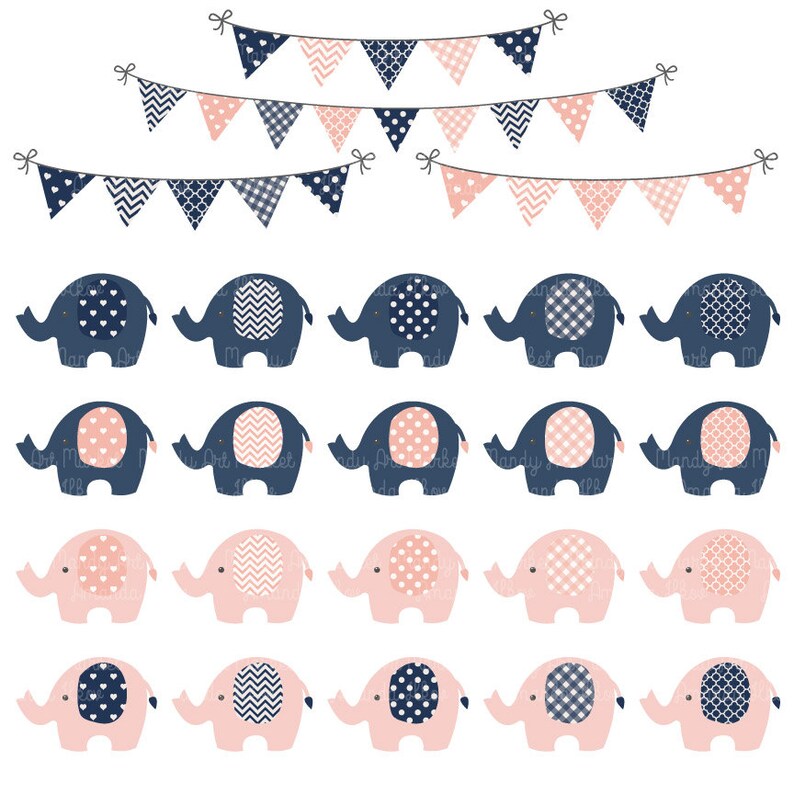Premium Elephant Clipart Vectors & Digital Papers in Navy and - Etsy