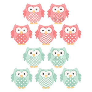 Premium Owl Clipart, Vectors & Digital Papers in Mint and Coral Coral ...