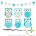 Patterned Tropical Blue Owls Clipart and Digital Papers - Bright Blue ...
