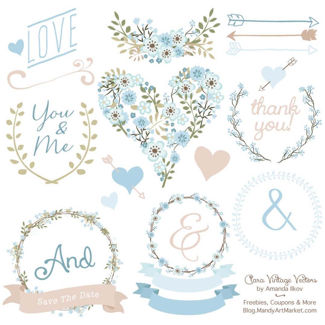 Premium Floral Clip Art & Vectors - Soft Blue Wedding Clip Art, Wedding ...