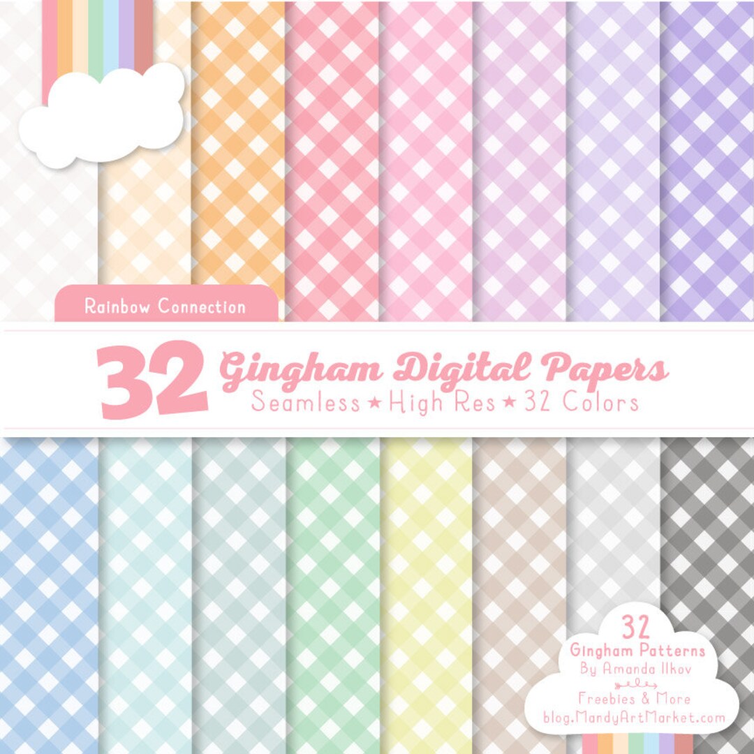 32 Professional Pastel Gingham Digital Papers - Baby Gingham, Gingham ...