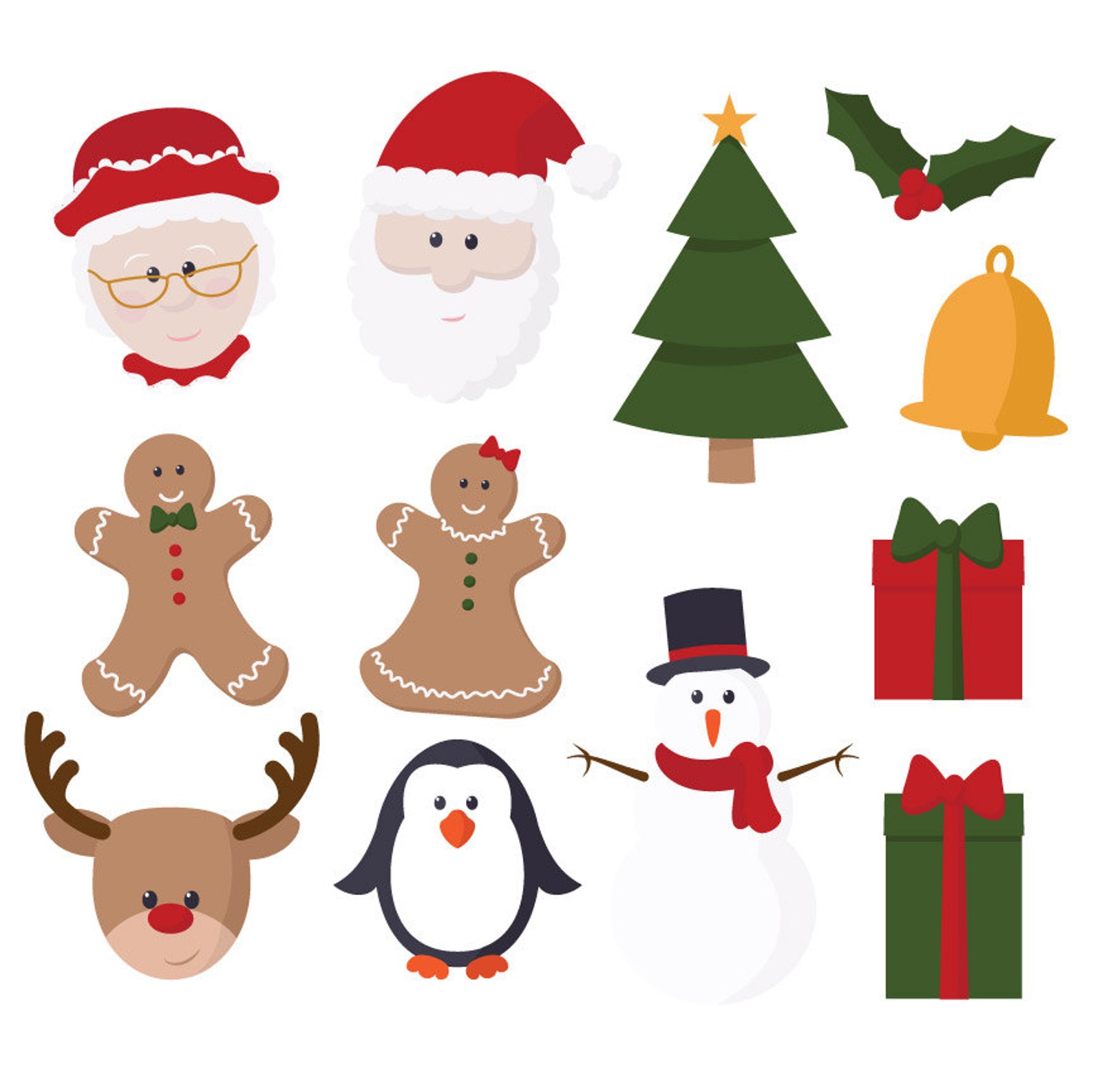 Premium Christmas Characters Clip Art & Digital Papers Set - Santa ...