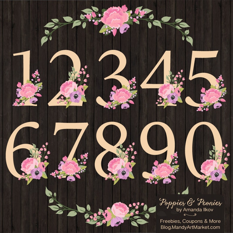 Premium Floral Numbers Clipart & Vectors - Garden Party Flower Numbers ...