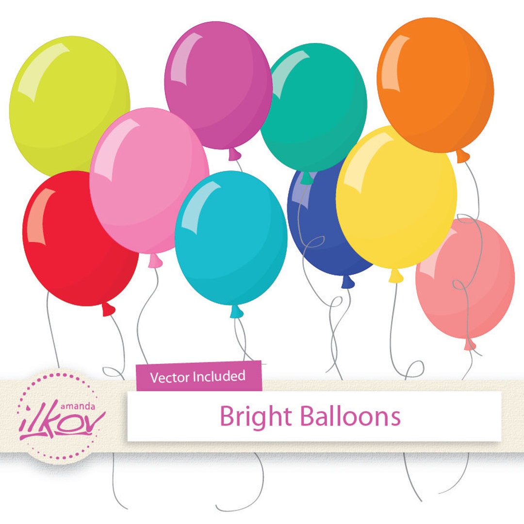 Premium Bright Party Balloons Clipart for Digital Scraps, Crafting ...