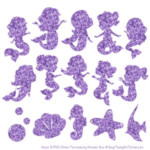 Cute Glitter Mermaids Clipart - Purple Mermaid Glitter Clipart, Purple ...