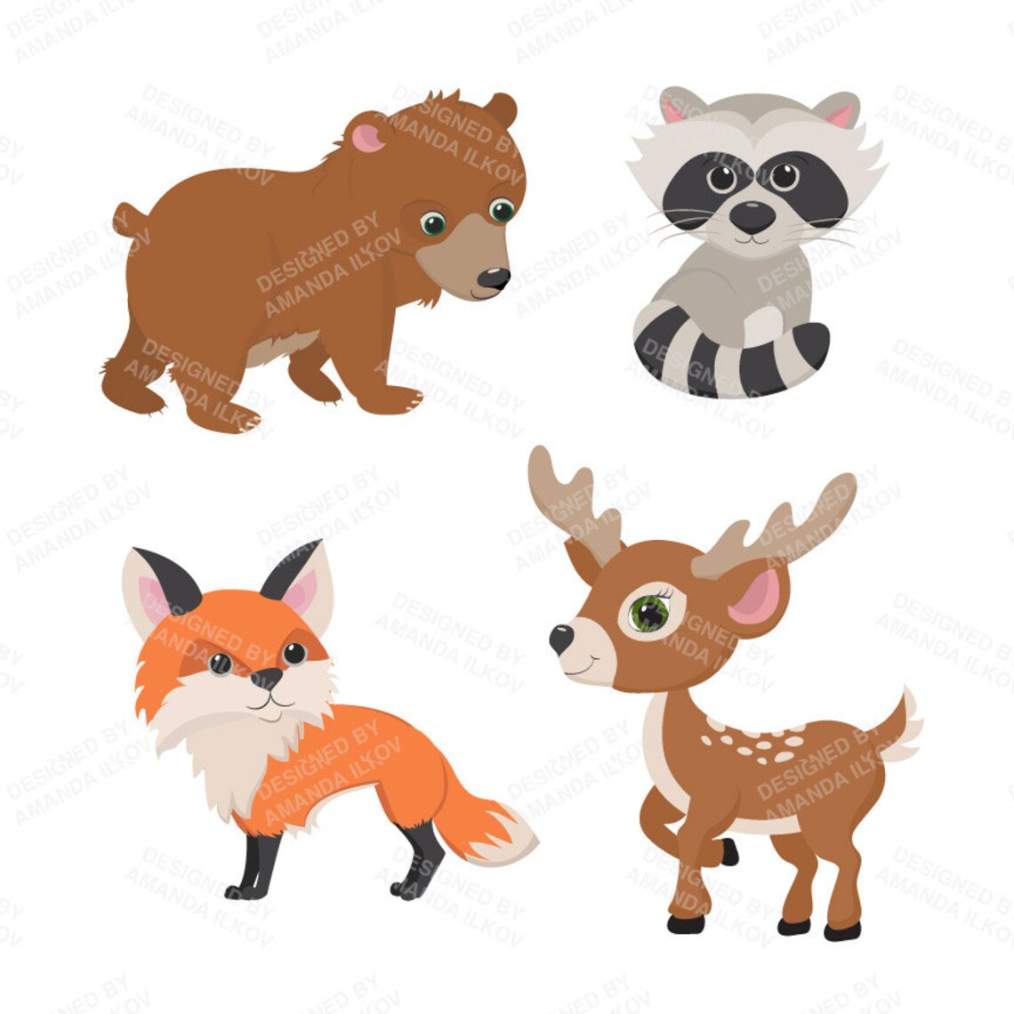 Premium Woodland Animal Clip Art Woodland Animal Vectors - Etsy