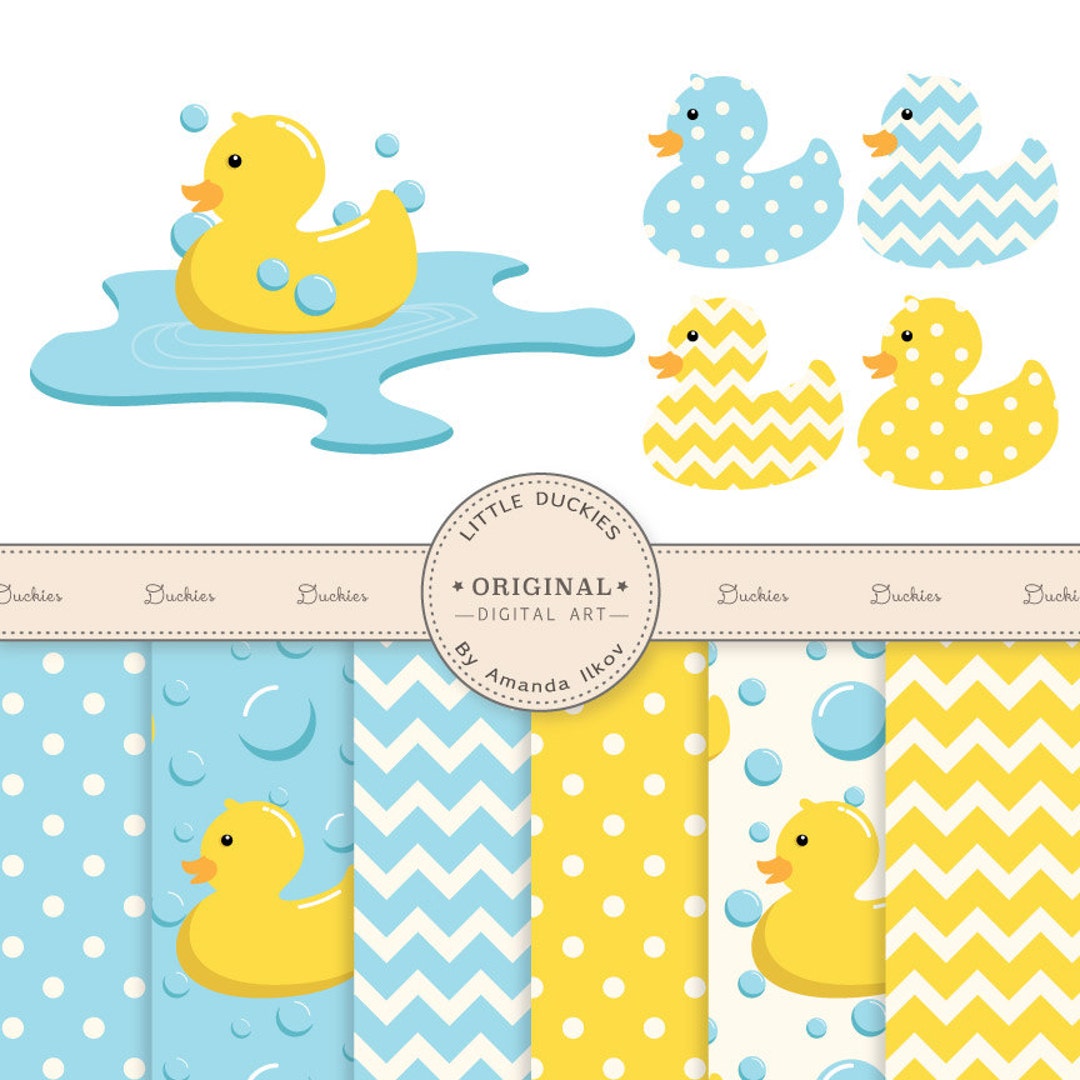 Premium Rubber Duck Clip Art & Digital Paper Set - Rubber Duck Clipart ...