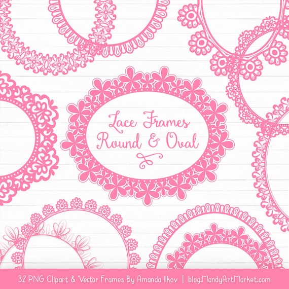 Pink Round Lace Frames Clipart & Vectors Pink Lace Frames | Etsy