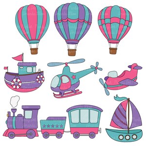 Transportation Clipart & Patterns in Crayon Box - Girls Transportation ...